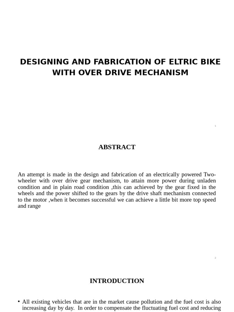 Designing and Fabrication of Electric Bike | PDF | Electric Motor | Gear