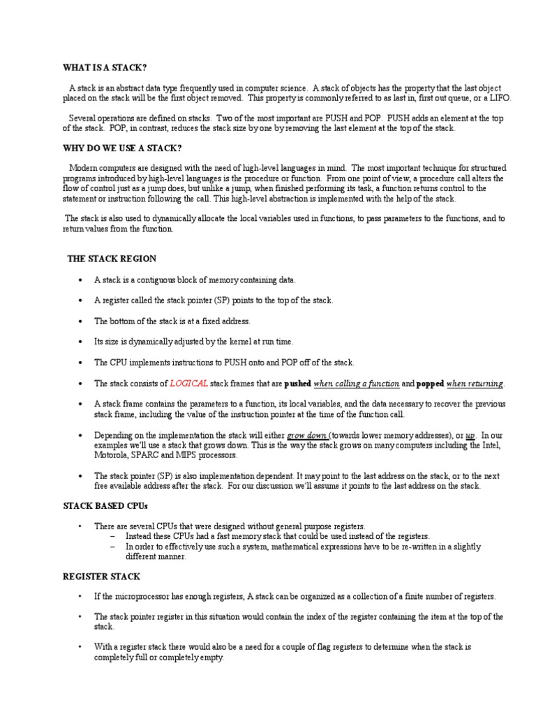 Stack Organization | PDF | Subroutine | Pointer (Computer Programming)