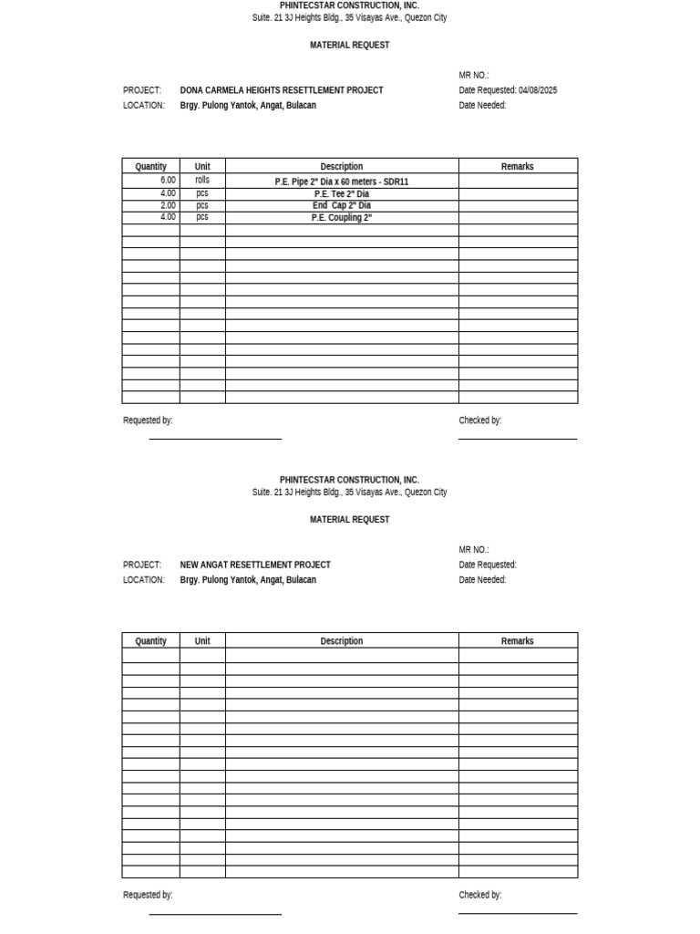 Material Request | PDF