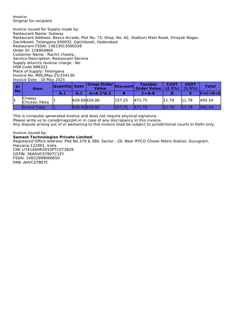 Magicpin Invoice | PDF