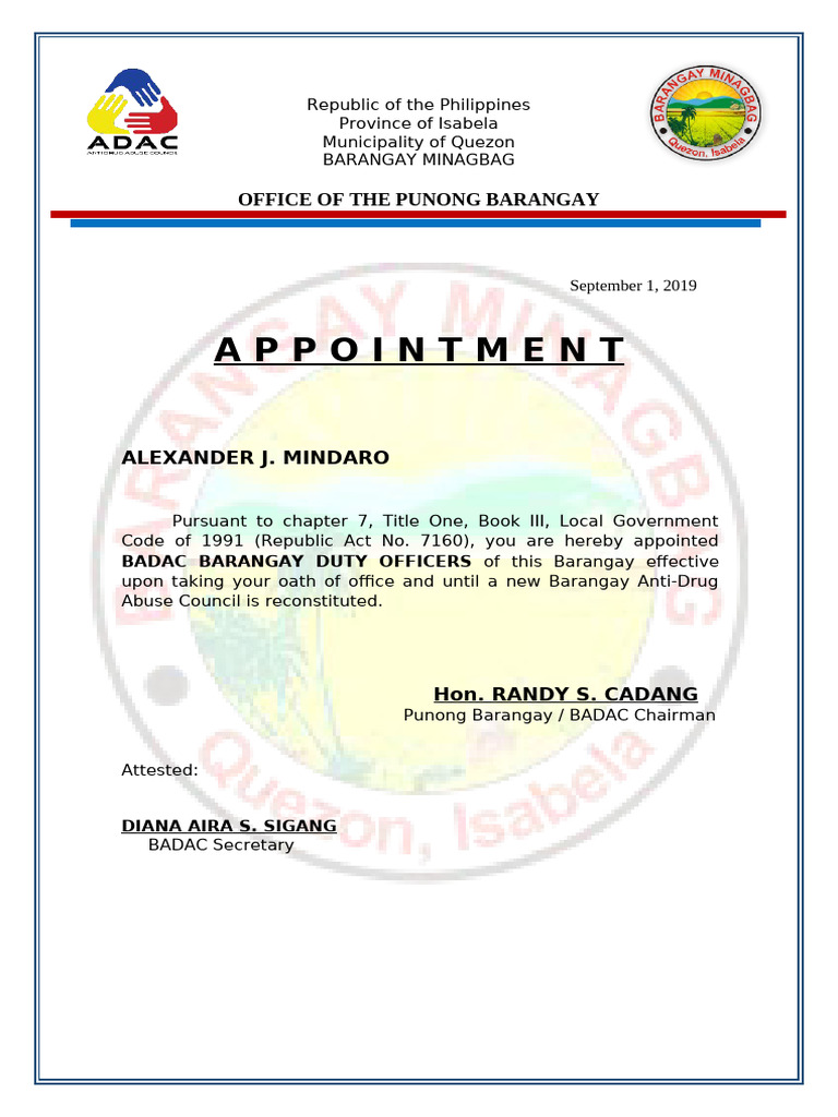 Appointment Badac | PDF