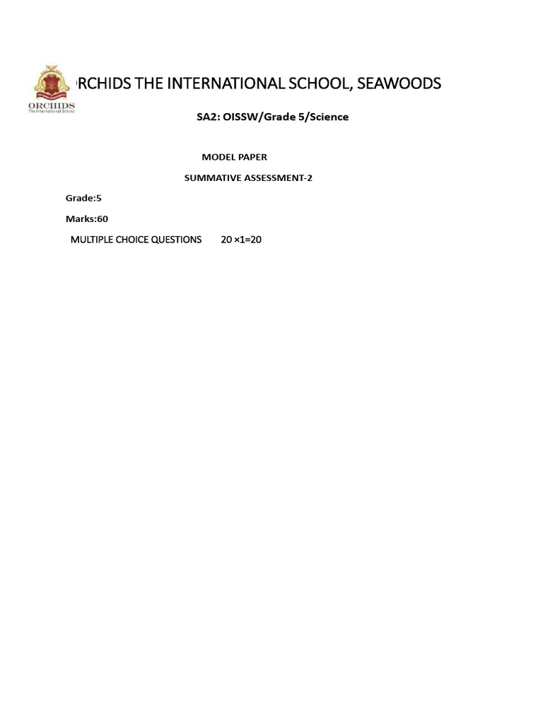 Science Sample Paper Grade 5 Sa2 | PDF | Digestion | Machines