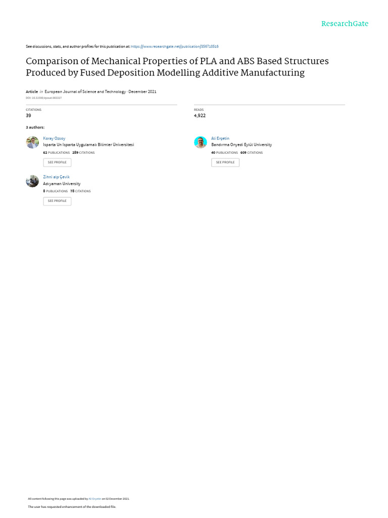 PLA vs ABS: Mechanical Properties in FDM | PDF | Strength Of Materials ...
