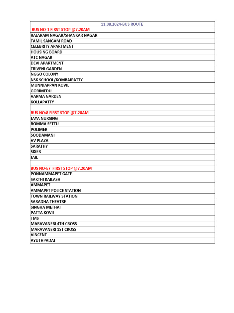 11.8.2024 Bus Routes | PDF