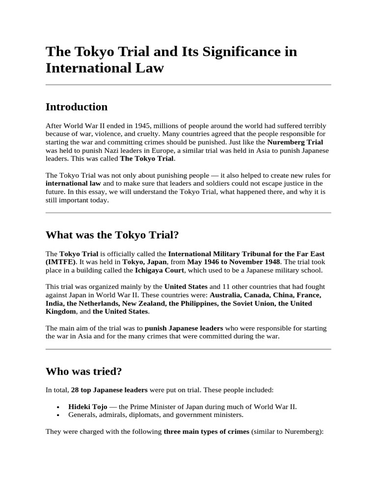 The Tokyo Trial and Its Significance in International Law | PDF ...