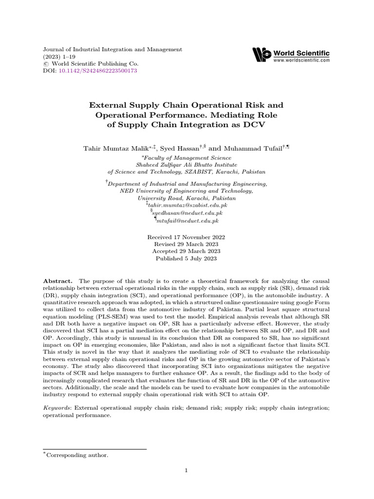 Malik Et Al 2023 External Supply Chain Operational Risk and Operational ...