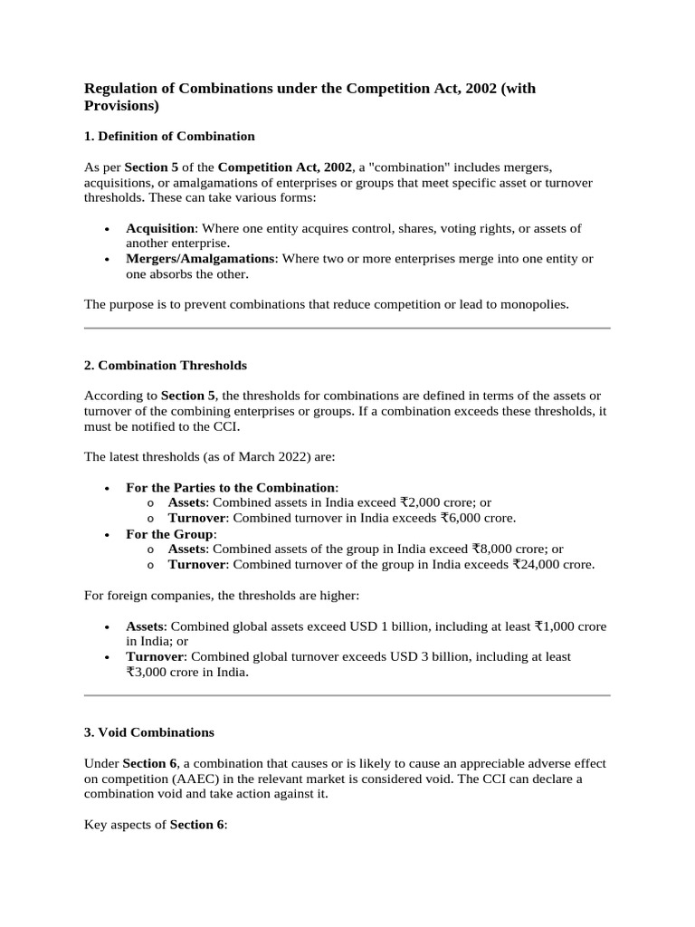 Regulation of Combinations Under The Competition Act New | PDF ...