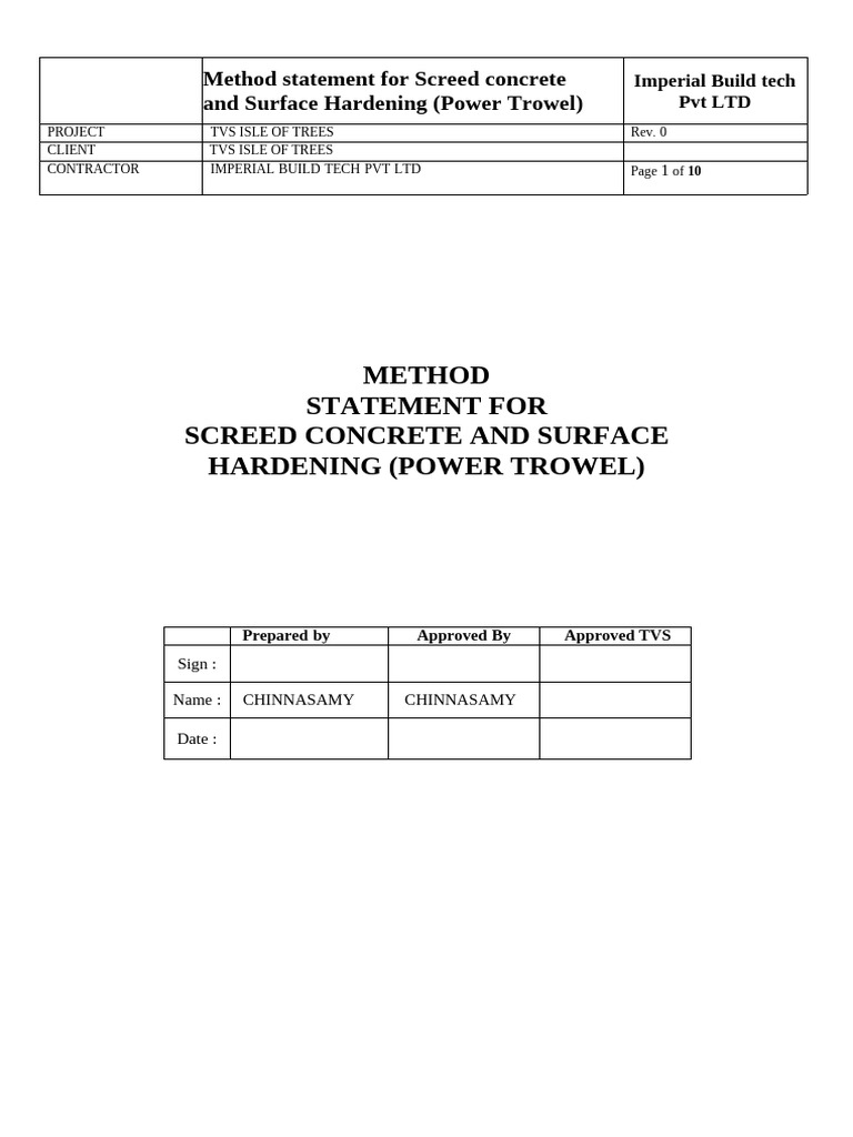 Method Statement For Screed Concrete and Surface Hardening (Power ...