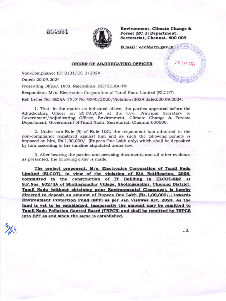9540 Adjudicating Order Seiaa To Elcot | PDF