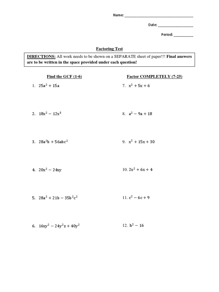 Alg 1 - Factoring Test | PDF | Tests | Evaluation Methods