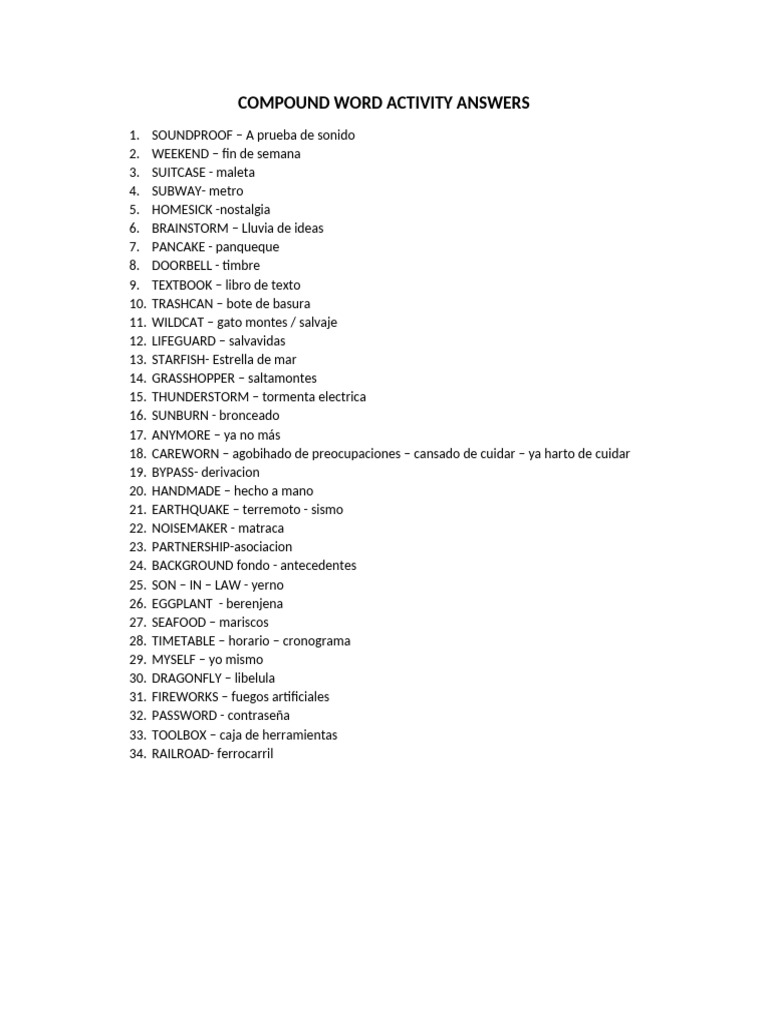 Compound Words - List | PDF