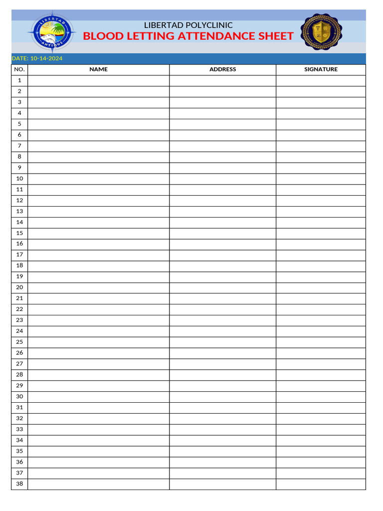 ATTENDANCE SHEET BLOOD LETTING | PDF