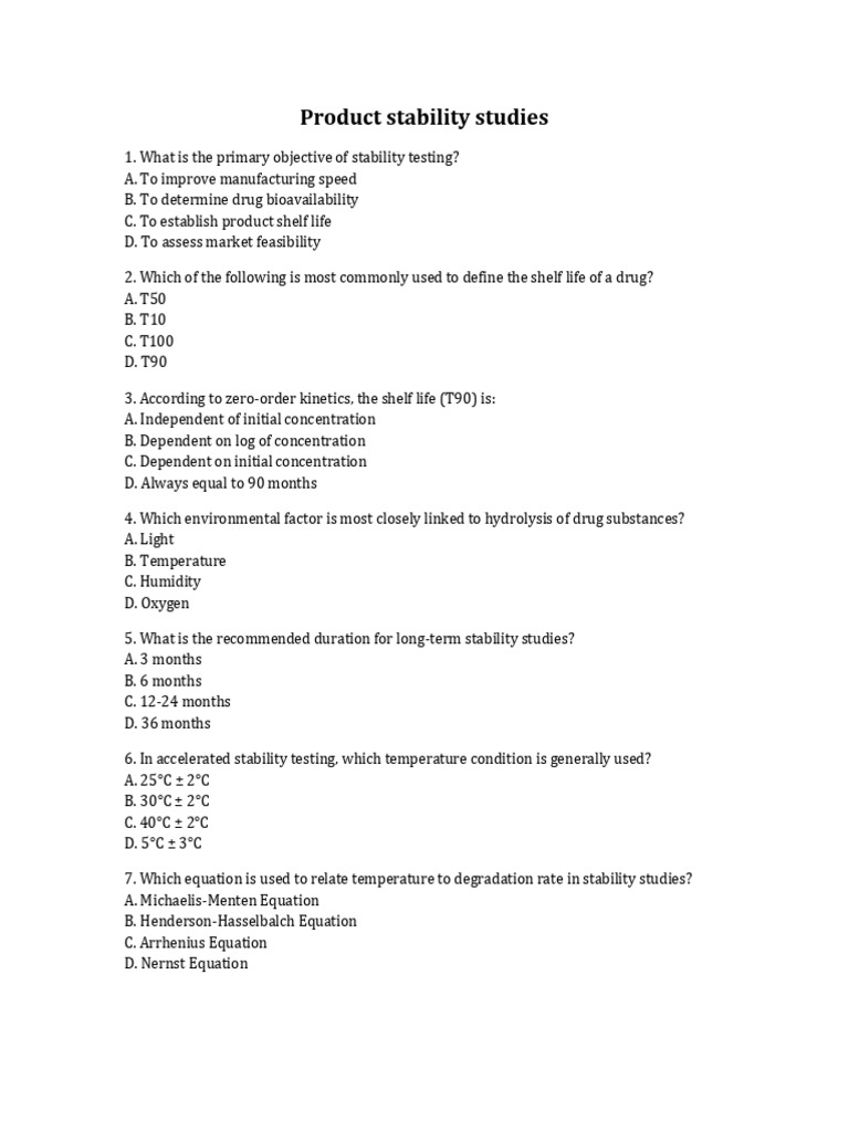 Product Stability Questions | PDF