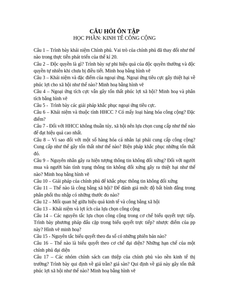 CÂU HỎI ÔN TẬP KTCC 2025 | PDF