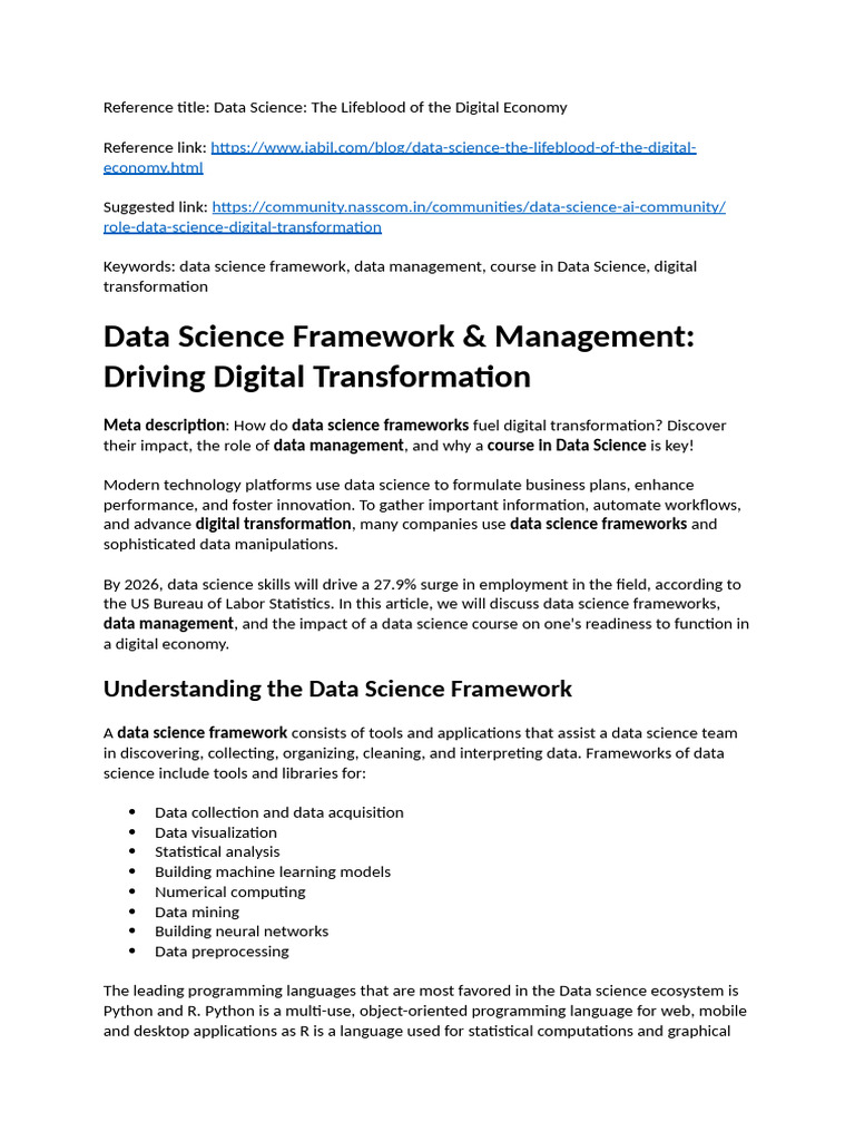 Data Science - The Lifeblood of The Digital Economy | PDF | Data ...