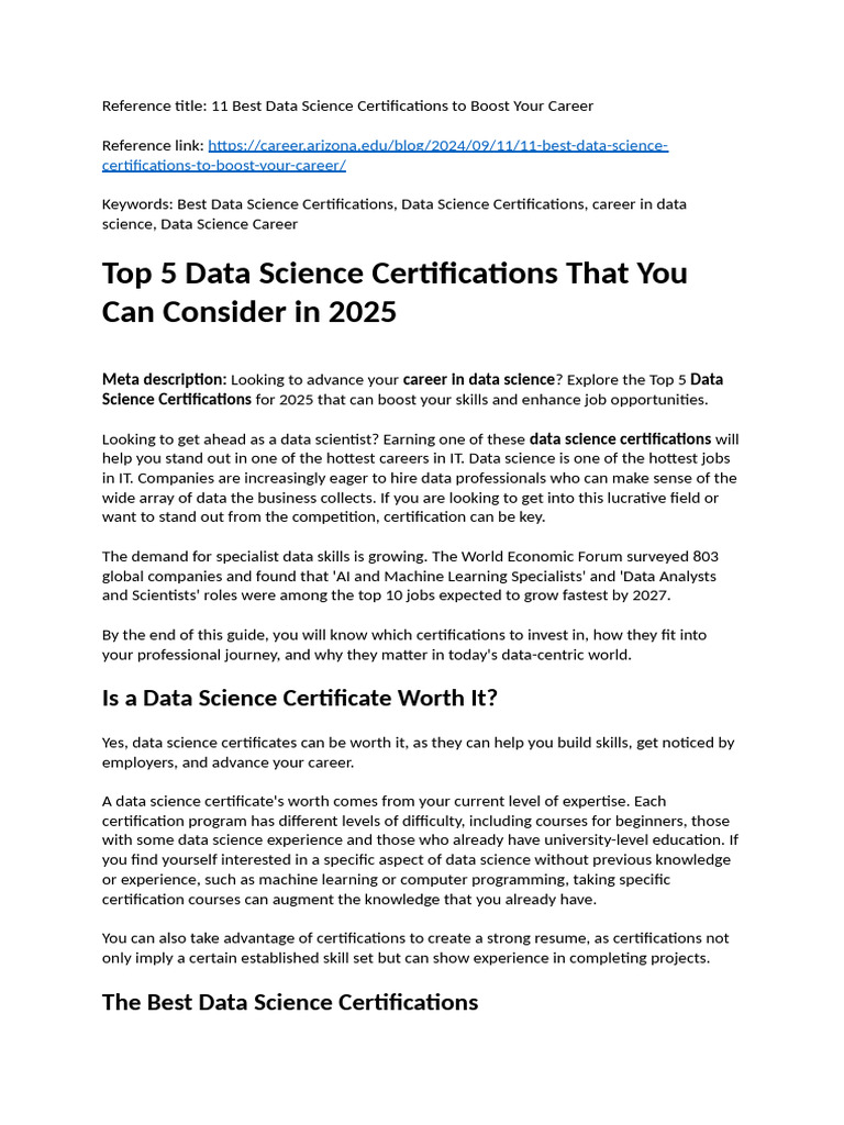 11 Best Data Science Certifications To Boost Your Career | PDF | Data Science | Data