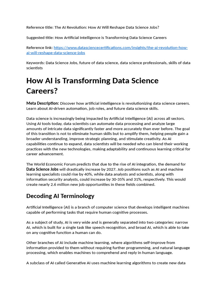 The AI Revolution- How AI Will Reshape Data Science Jobs? | PDF | Artificial Intelligence ...