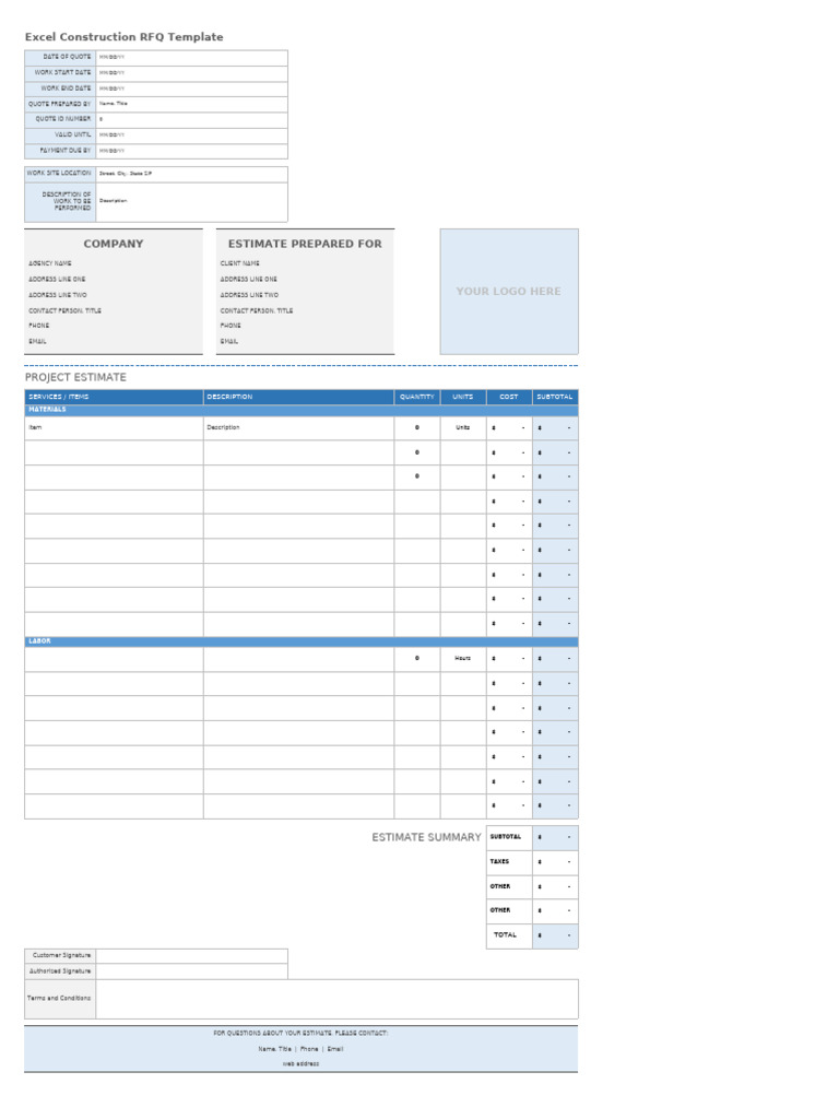 Ic Excel Construction RFQ Template 12139 | PDF