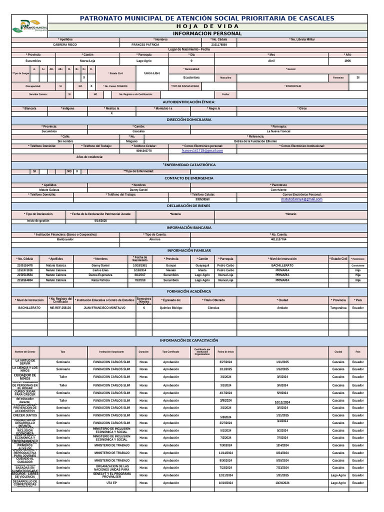 Formulario Información para Siith | PDF