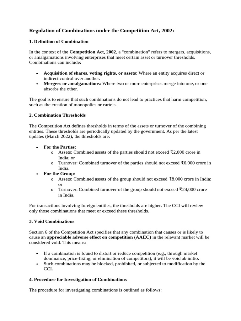 Regulation of Combinations Under The Competition Act | PDF | Mergers ...