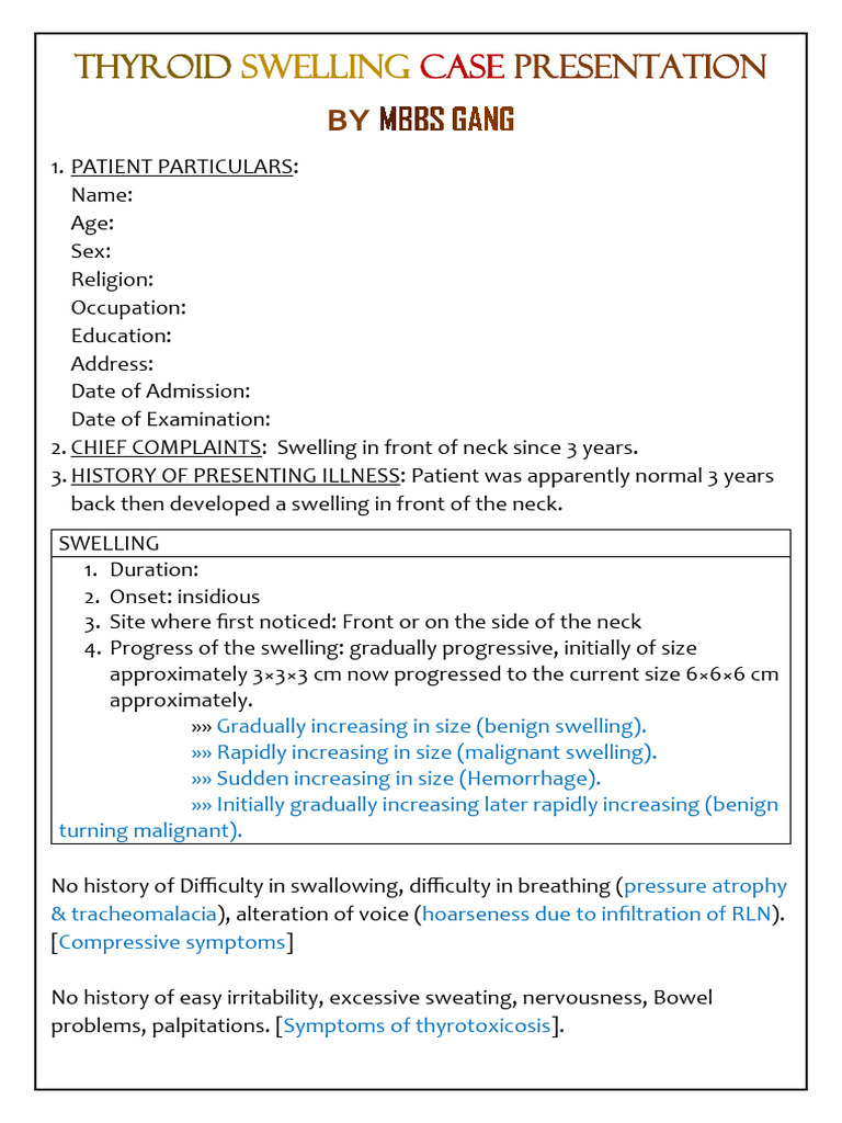 Bosselated Thyroid Swelling Case Study | PDF | Thyroid | Common Carotid ...