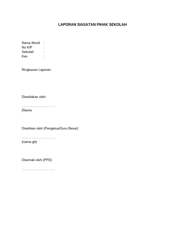 Laporan Siasatan Sekolah Murid | PDF