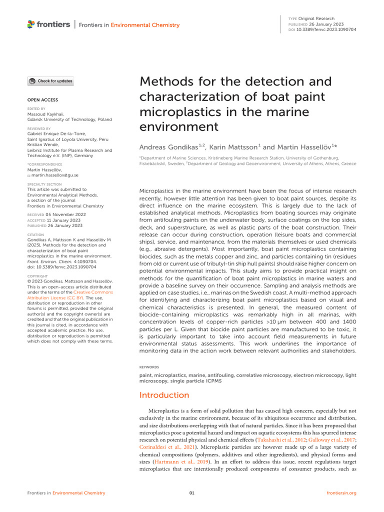 Methods for the detection and characterization of boat paint microplastics in the marine ...