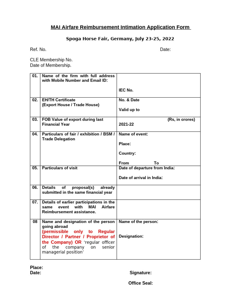 Airfare Intimation Form | PDF