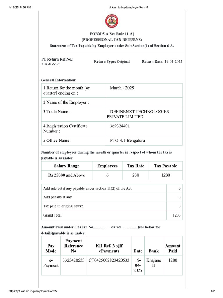 PT Return - Mar25 | PDF