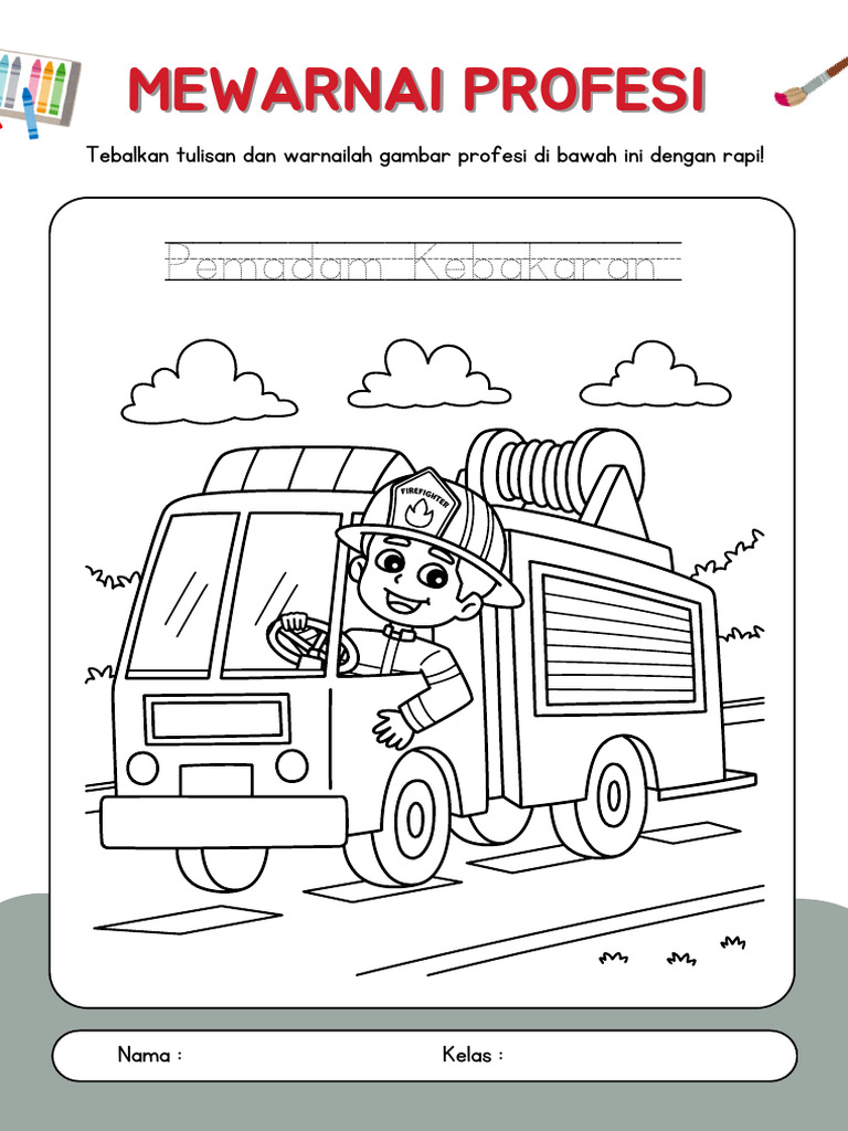 Mewarnai Profesi Lembar Kerja Putih Dan Hijau Ilustrasi | PDF