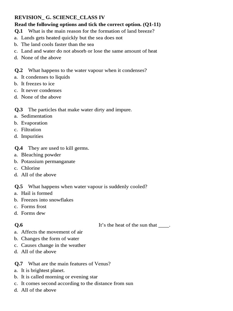 Revision - Final Term Class Iv. | PDF | Water | Force