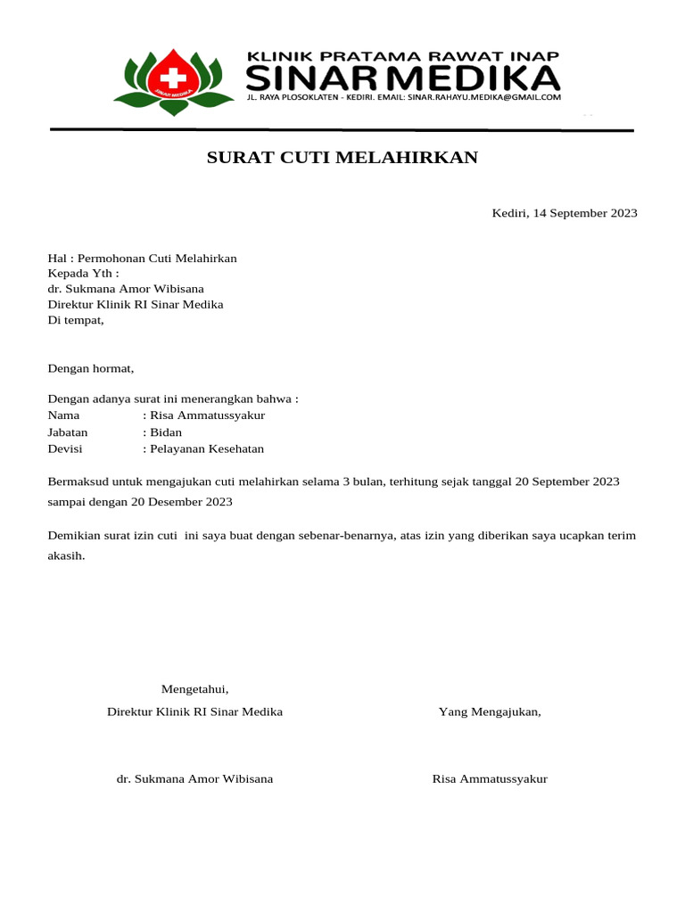 Surat Cuti Melahirkan | PDF