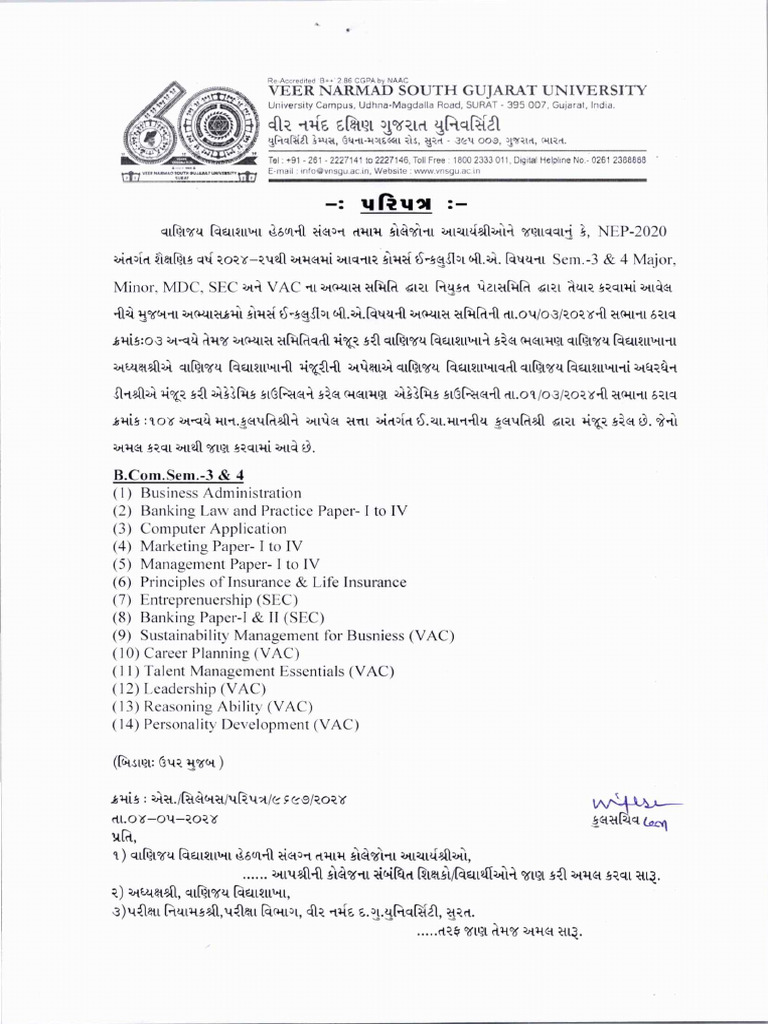 BCom Sem 3 & 4 (Major-Minor-MDC-SEC-VAC) Commerce Including BA Syllabus ...