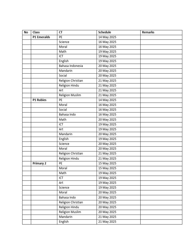 CT Schedule For Term 3 P1-P5 | PDF | Indian Religions | Religious Faiths