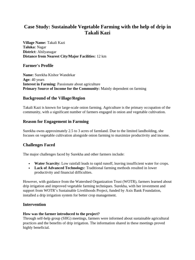 Case Study Drip Takali Kazi | PDF | Agriculture | Irrigation