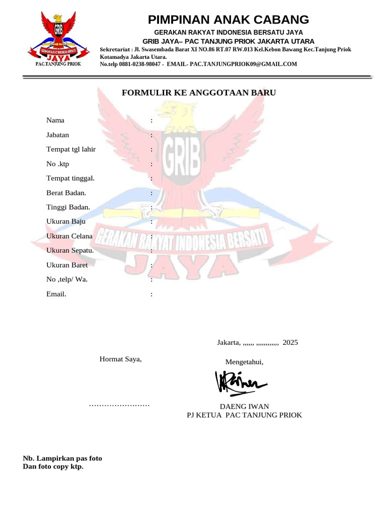 Form Ke Anggotaan Grib | PDF