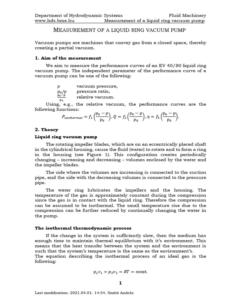 Liquid Ring Vacuum Pump Measurement | PDF | Pressure Measurement | Pump