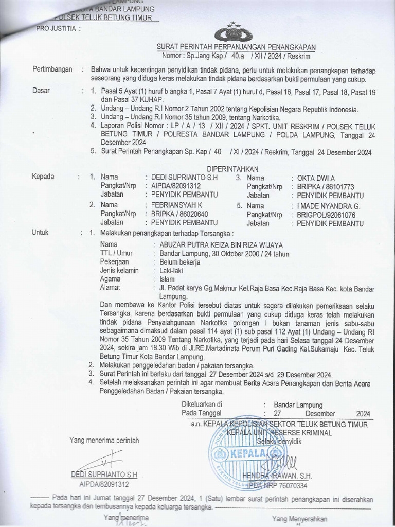 Sp Kap + Han an. Abuzar Putra Keiza Bin Riza Wijaya | PDF