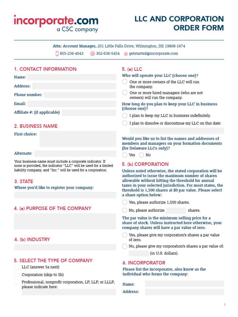 2025 Incorporate - Com Standard Order Form (1) Q1 | PDF | Limited ...