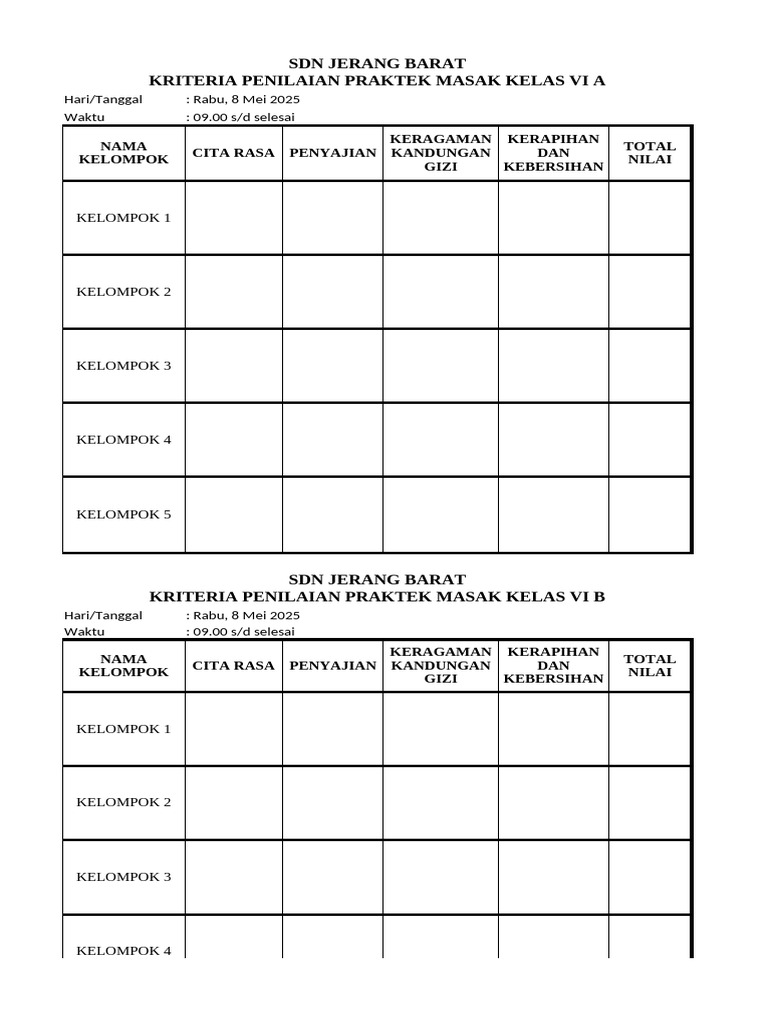 Format Penilaian Praktek Masak SBDB 24-25 | PDF