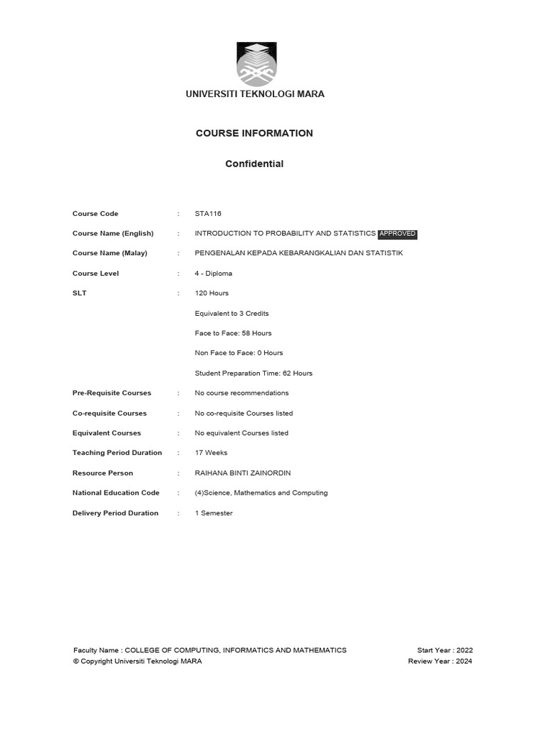 Intro to Probability and Statistics Course | PDF | Probability ...