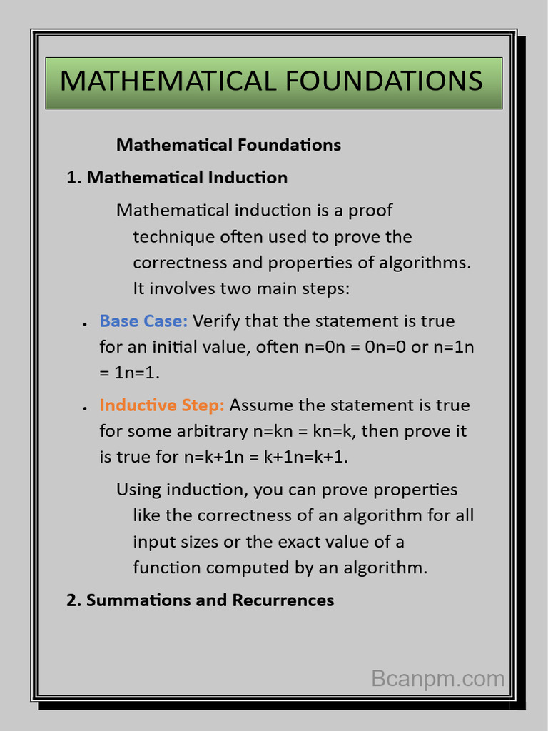 MATHEMATICAL FOUNDATIONS | PDF | Time Complexity | Recurrence Relation