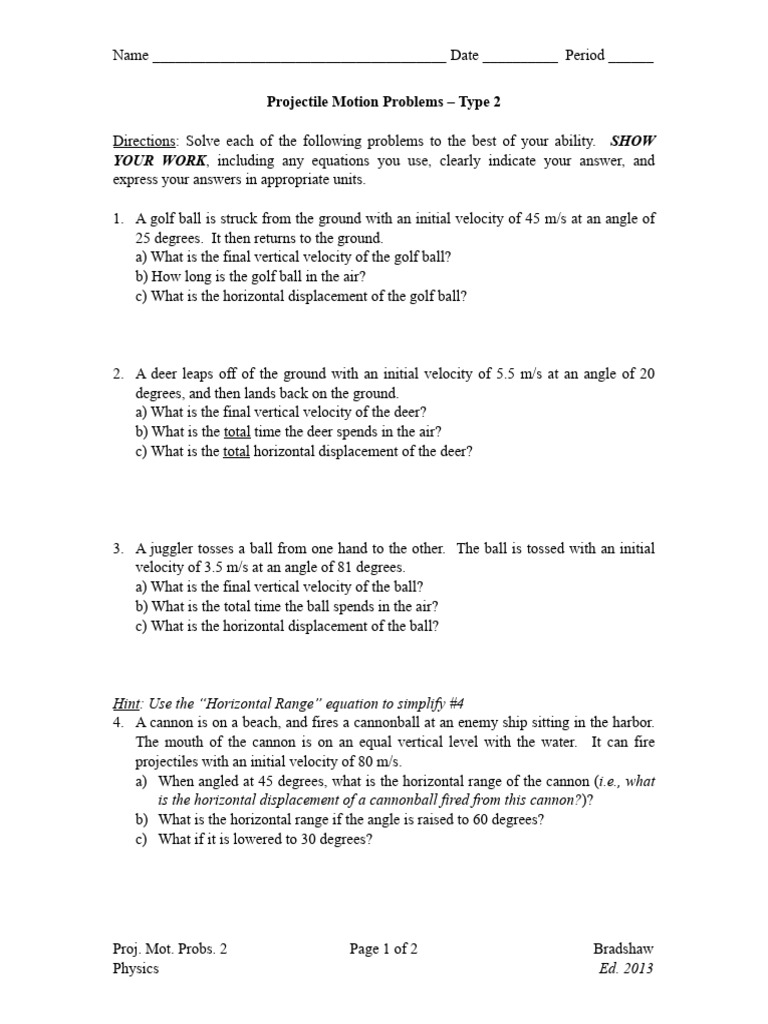Projectile Motion Problems Type 2 - 2013 | PDF | Classical Mechanics | Mechanical Engineering