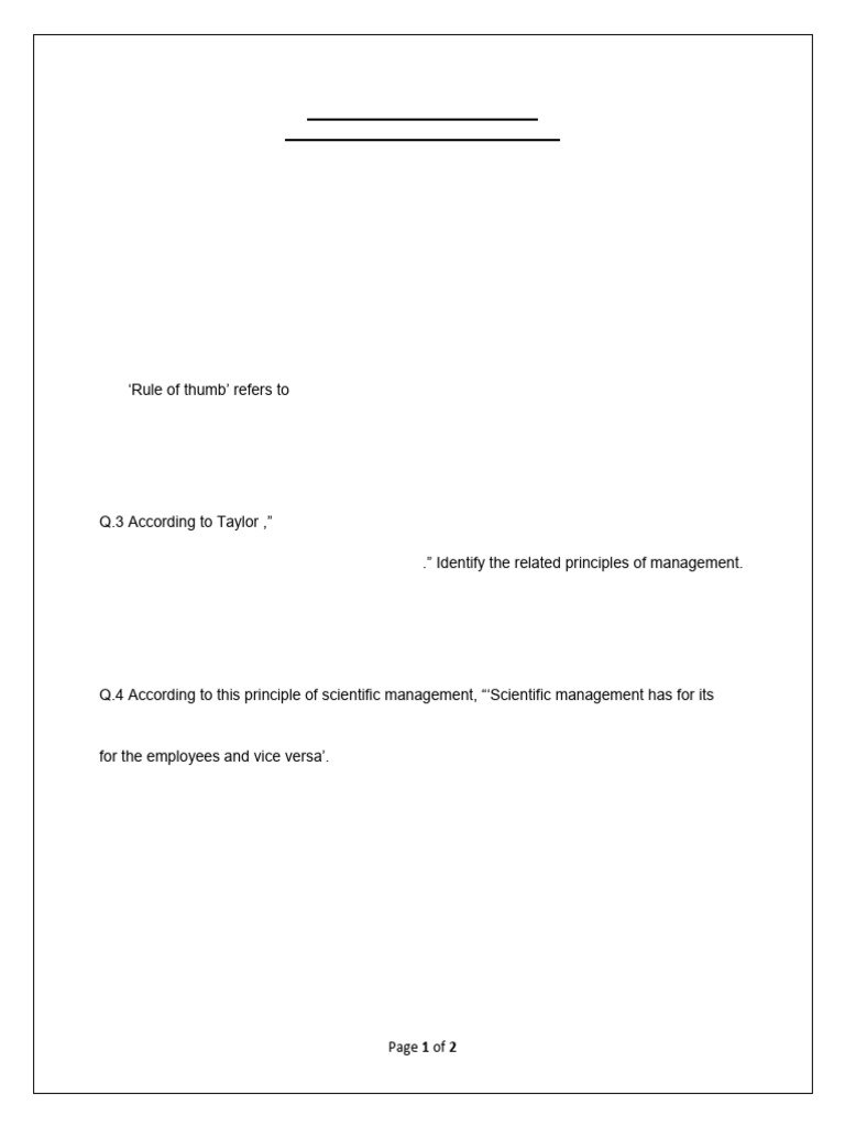 Worksheet 3-CH 2 BST XII Scientific Principles of Management | PDF ...