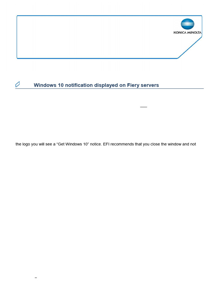 Windows 10 Update Warning for Fiery Servers | PDF