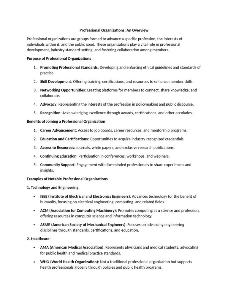 Overview of Professional Organizations | PDF