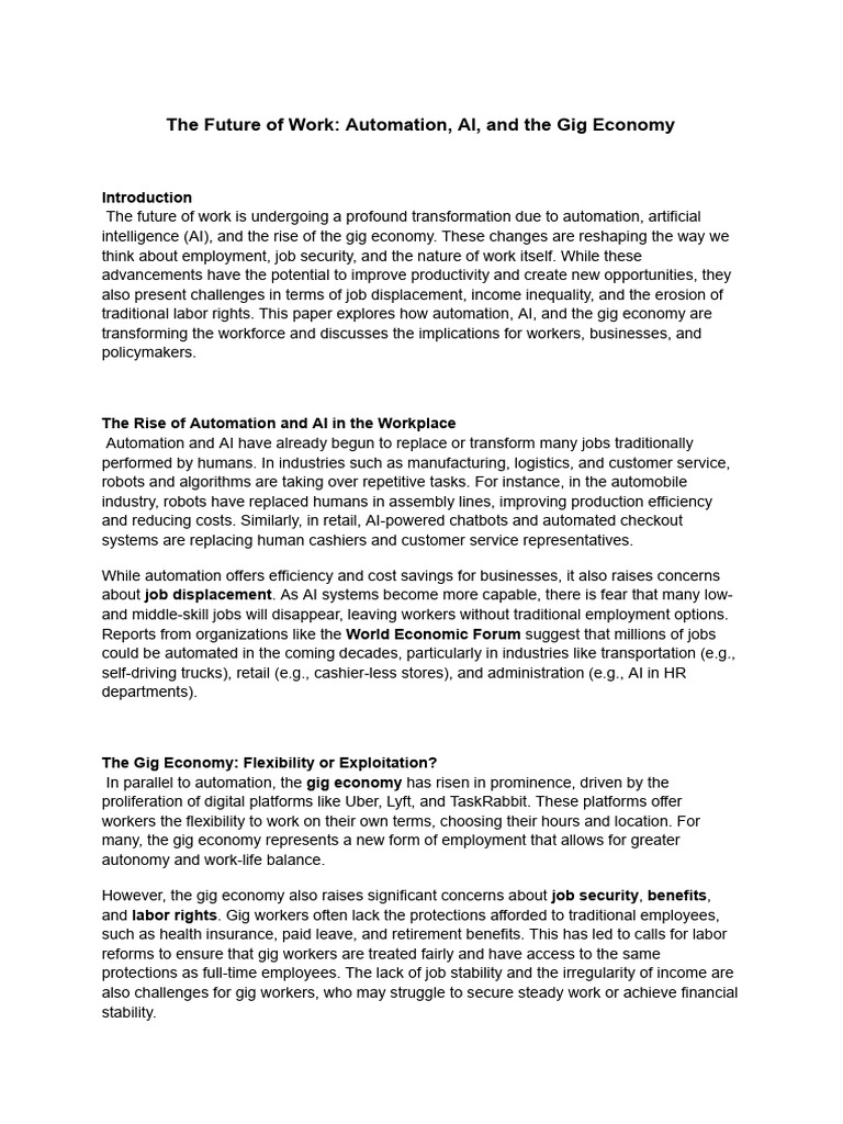 Future Work: Automation, AI & Gig Economy | PDF | Employment | Automation
