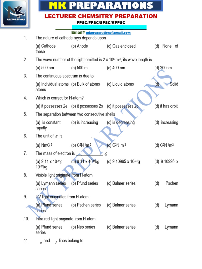 Chemistry Test No.3 Crash Program | PDF | Electron | Atoms