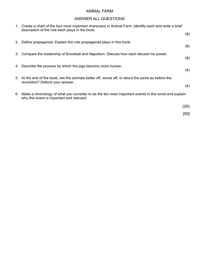 Animal Farm Test 1 | PDF