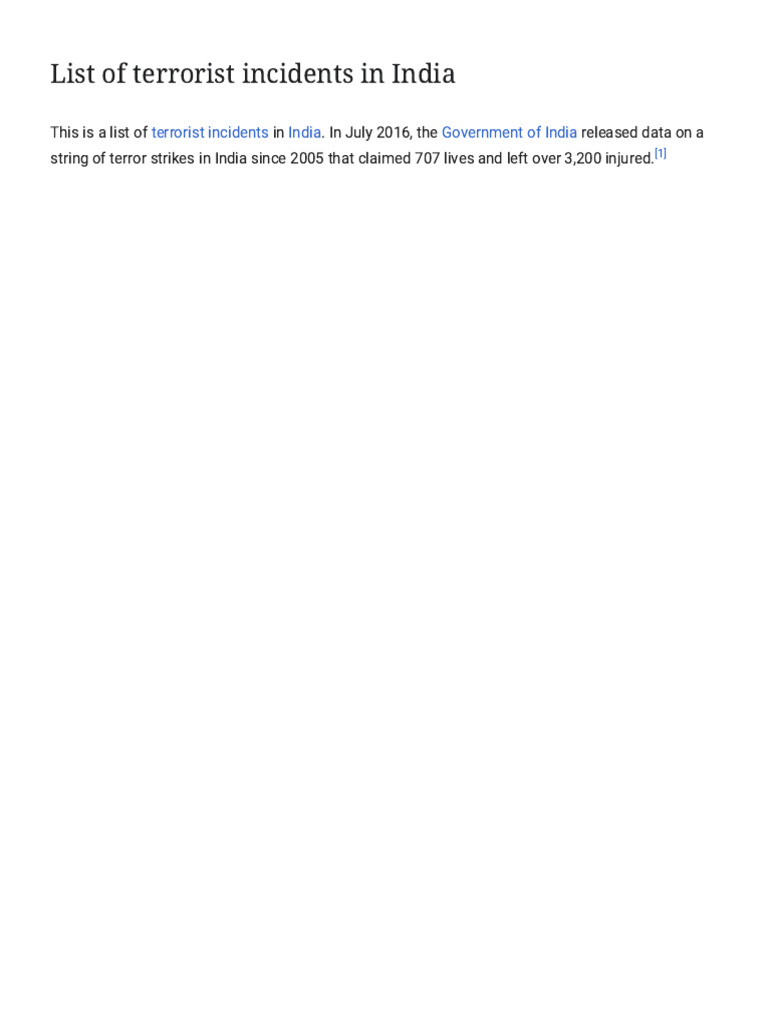 List of Terrorist Incidents in India - Wikipedia | PDF